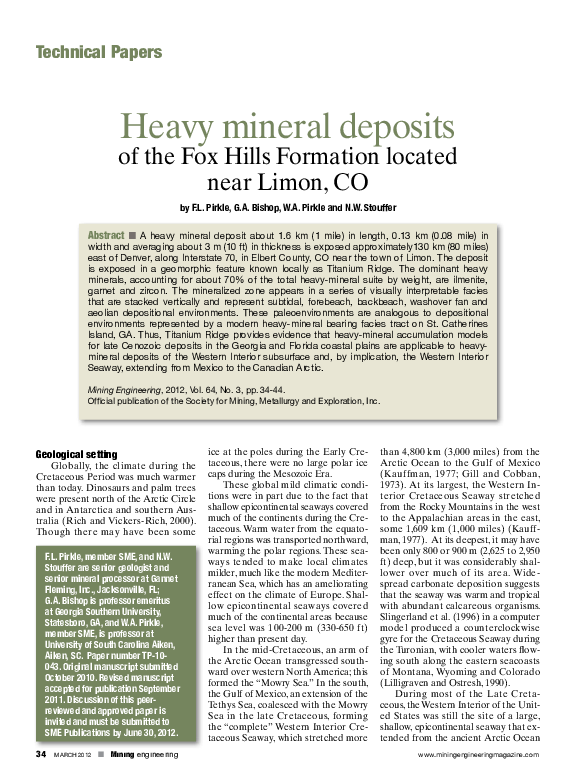 (PDF) Heavy mineral deposits of the Fox Hills Formation located near ...