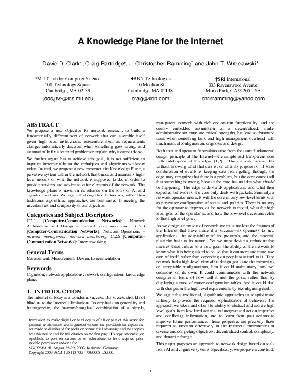 (PDF) A Knowledge Plane for the Internet