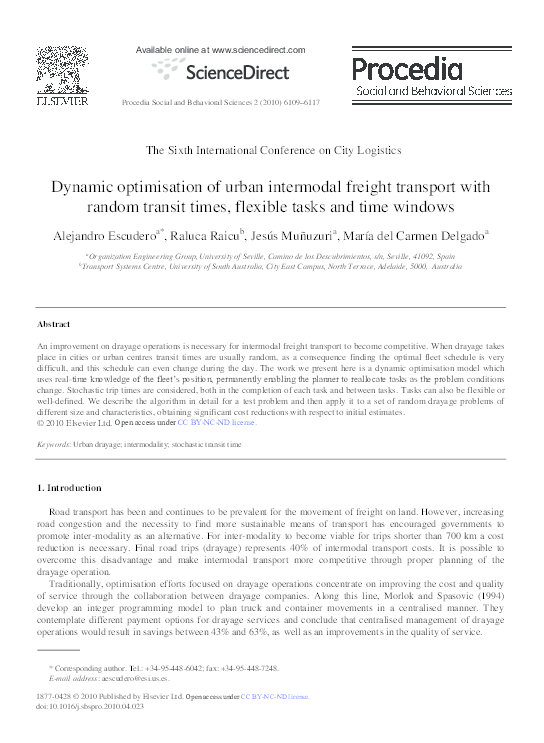(PDF) Dynamic optimisation of urban intermodal freight transport with ...