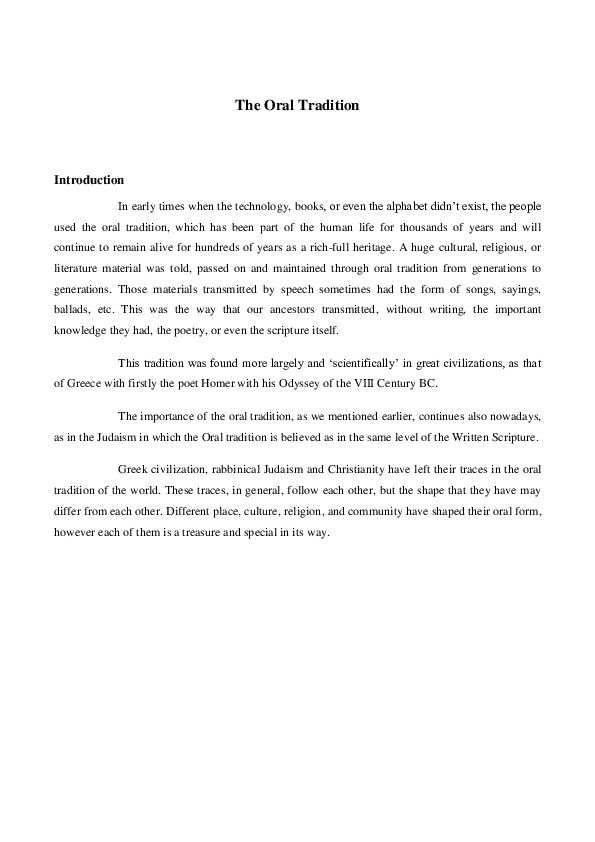 (DOC) The Oral Tradition