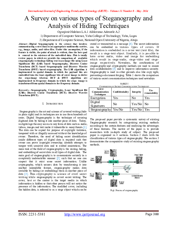 (PDF) A Survey on various types of Steganography and Analysis of Hiding Techniques