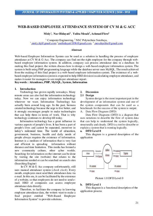 (PDF) WEB-BASED EMPLOYEE ATTENDANCE SYSTEM OF CV M & G ACC | Achmad Fitro - Academia.edu