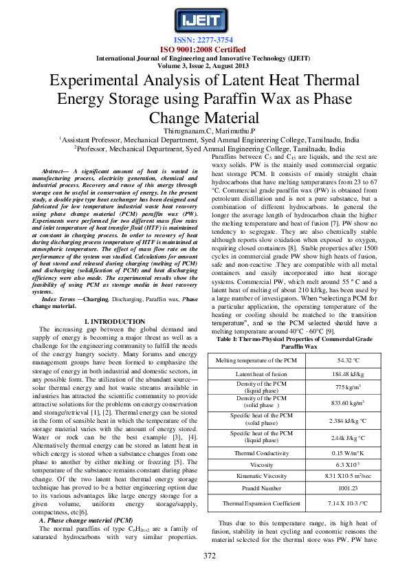 (PDF) Experimental Analysis of Latent Heat Thermal Energy Storage using ...