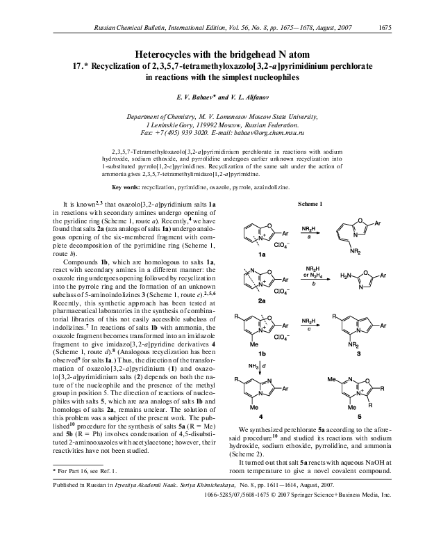 (PDF) Heterocycles with the bridgehead N atom 17.* Recyclization of 2,3 ...
