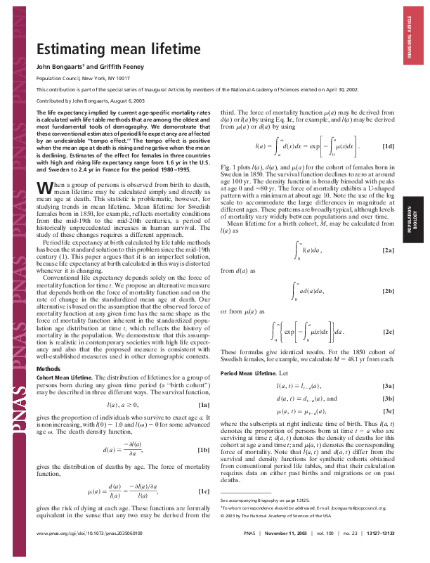 (PDF) Estimating mean lifetime