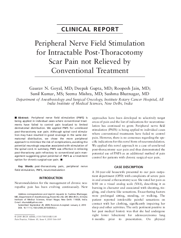 (PDF) Peripheral nerve field stimulation for intractable post ...