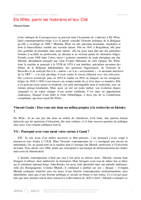 (PDF) Entretien : « Els Witte, parmi les historiens et leur Cité ...