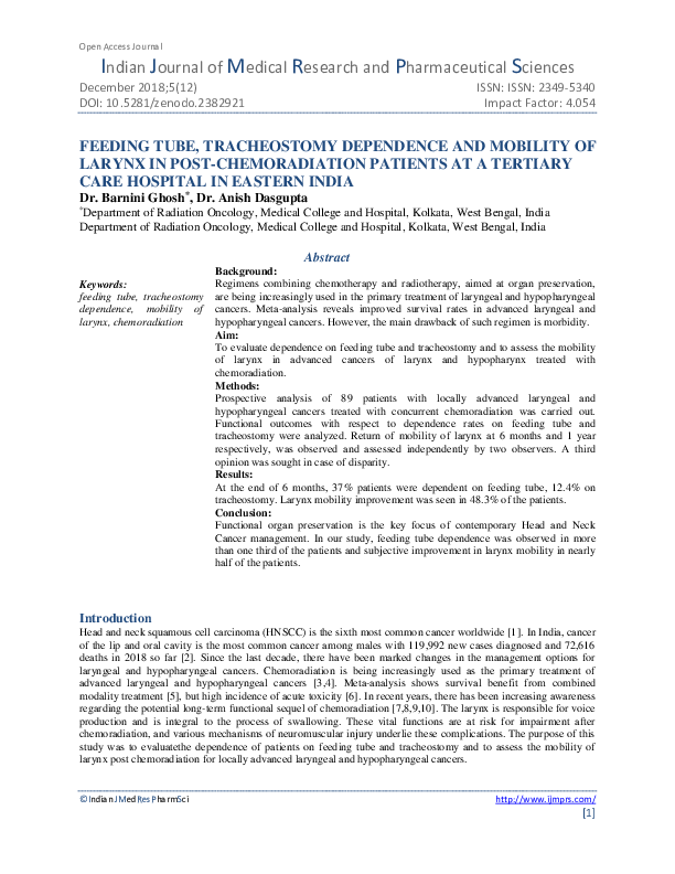 (PDF) FEEDING TUBE, TRACHEOSTOMY DEPENDENCE AND MOBILITY OF LARYNX IN ...