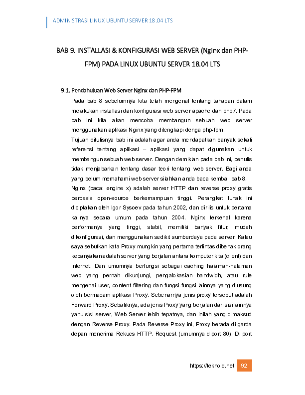 Pdf Bab 9 Installasi Dan Konfigurasi Web Server Nginx And Php Fpm Pada Linux Ubuntu Server 18 
