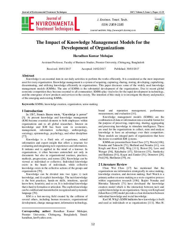The Impact of Knowledge Management Models for the Development of Organizations.pdf