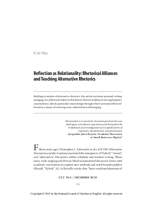 (PDF) Reflection as Relationality: Teaching Alternative Rhetorics