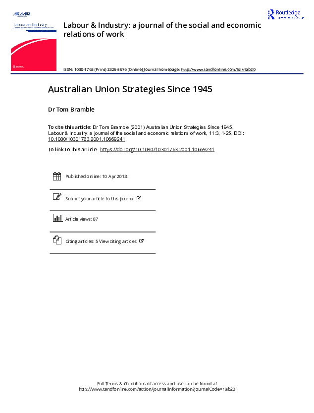 (PDF) Australian union strategies since 1945