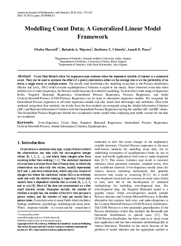Pdf Modelling Count Data A Generalized Linear Model Framework Maxwell Obubu