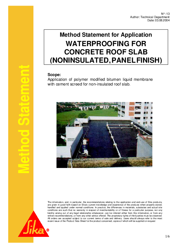 (PDF) Method Statement Method Statement for Application WATERPROOFING FOR CONCRETE ROOF SLAB ...
