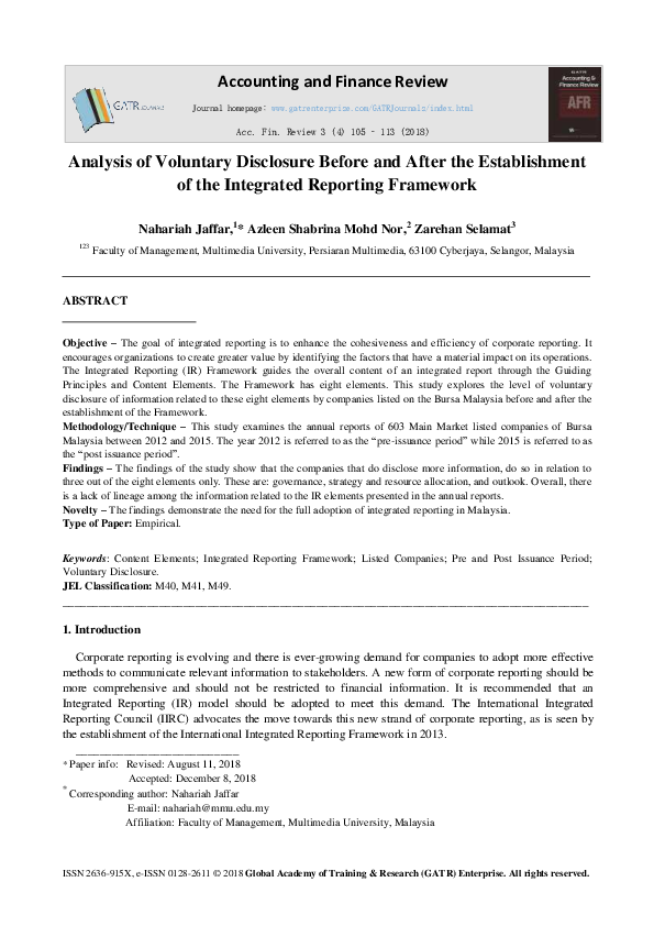 (PDF) Accounting and Finance Review Analysis of Voluntary Disclosure ...