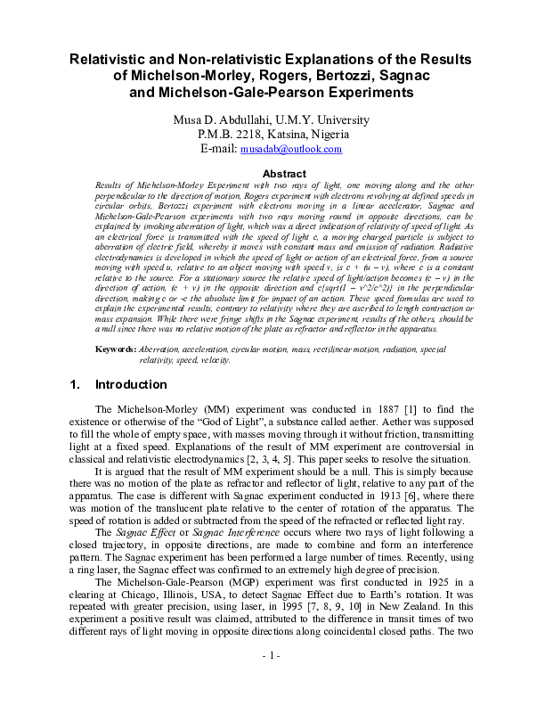 (PDF) Relativistic and Non-relativistic Explanations of the Results of ...