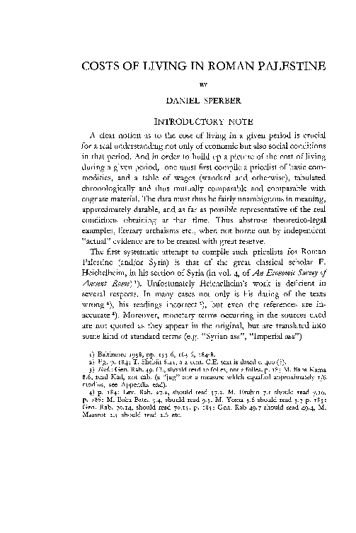 (PDF) Daniel Sperber, “Costs of Living in Roman Palestine I,” Journal ...