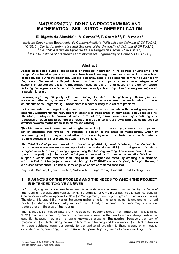 Pdf Mathscratch Bringing Programming And Mathematical Skills Into Higher Education