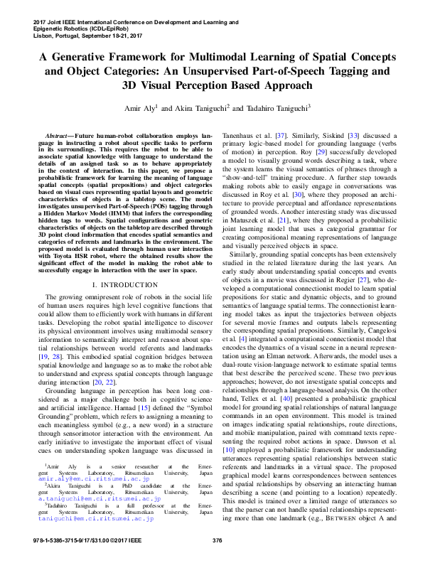(PDF) A Generative Framework for Multimodal Learning of Spatial Concepts and Object Categories ...