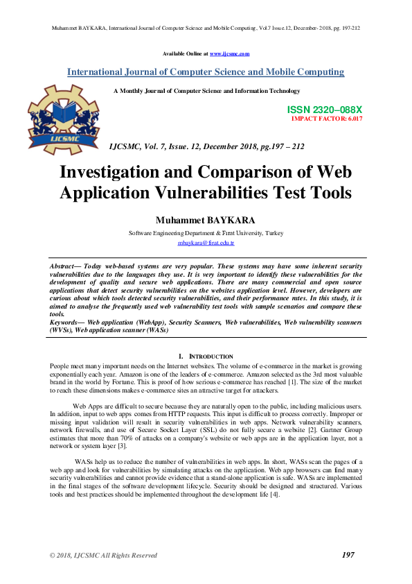 (PDF) Investigation and Comparison of Web Application Vulnerabilities ...