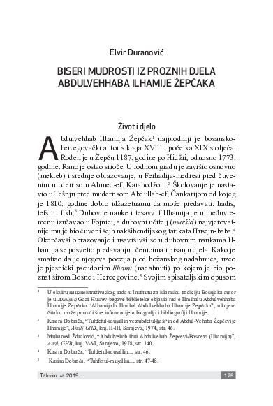 (PDF) Biseri mudrosti iz proznih djela Abdulvehhaba Ilhamije Žepčaka