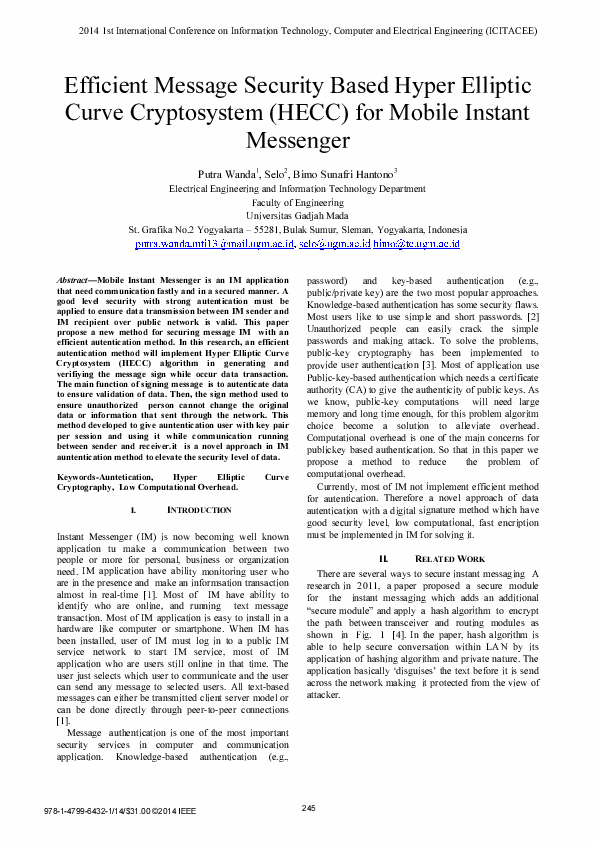 Pdf Efficient Message Security Based Hyper Elliptic Curve Cryptosystem Hecc For Mobile