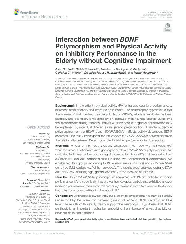 (PDF) Interaction between BDNF polymorphism and physical activity on cognitive performance in ...