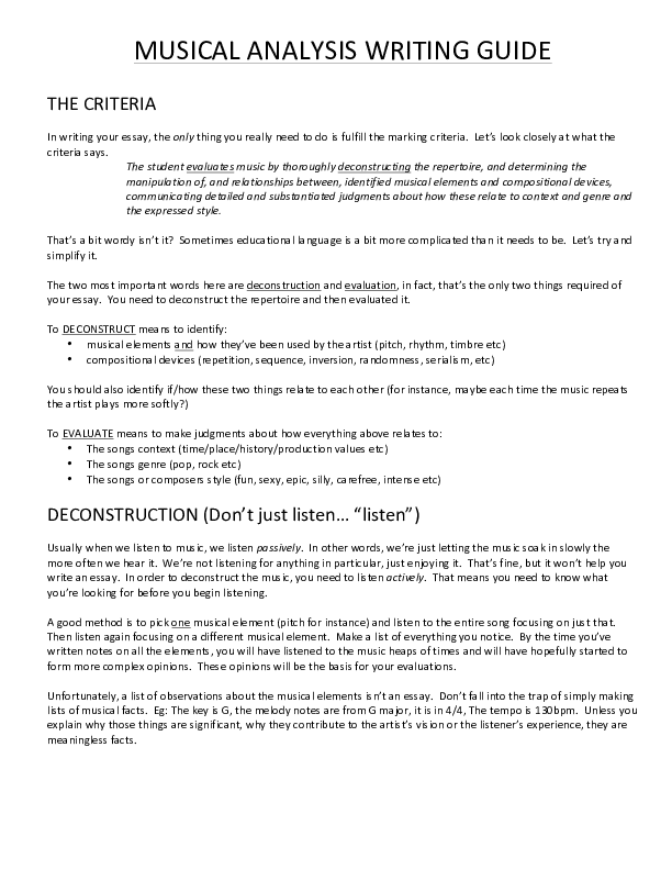 (PDF) MUSICAL ANALYSIS WRITING GUIDE THE CRITERIA