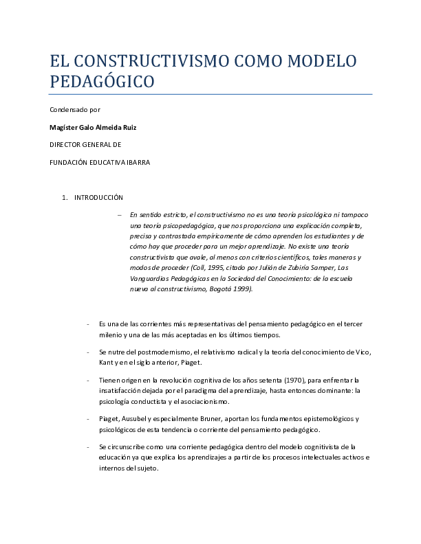 (PDF) EL CONSTRUCTIVISMO COMO MODELO PEDAGÓGICO