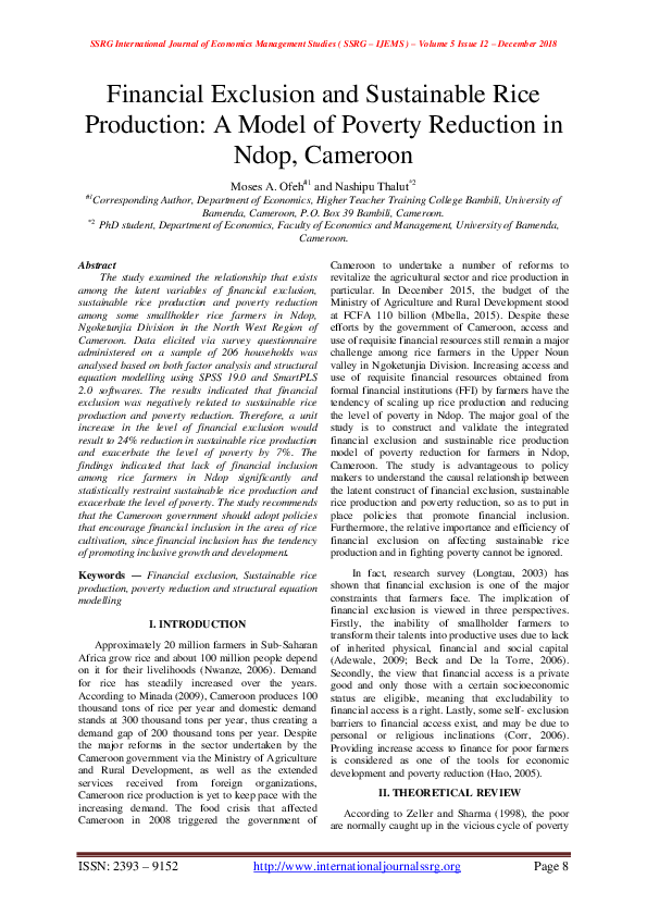 (PDF) Financial Exclusion and Sustainable Rice Production: A Model of ...