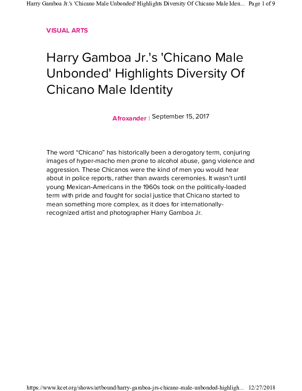 (PDF) Harry Gamboa Jr.'s 'Chicano Male Unbonded' Highlights Diversity ...