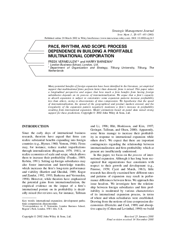 (PDF) PACE, RHYTHM, AND SCOPE: PROCESS DEPENDENCE IN BUILDING A ...