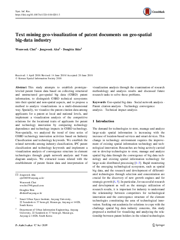 (PDF) Text mining geo-visualization of patent documents on geo-spatial big-data industry ...