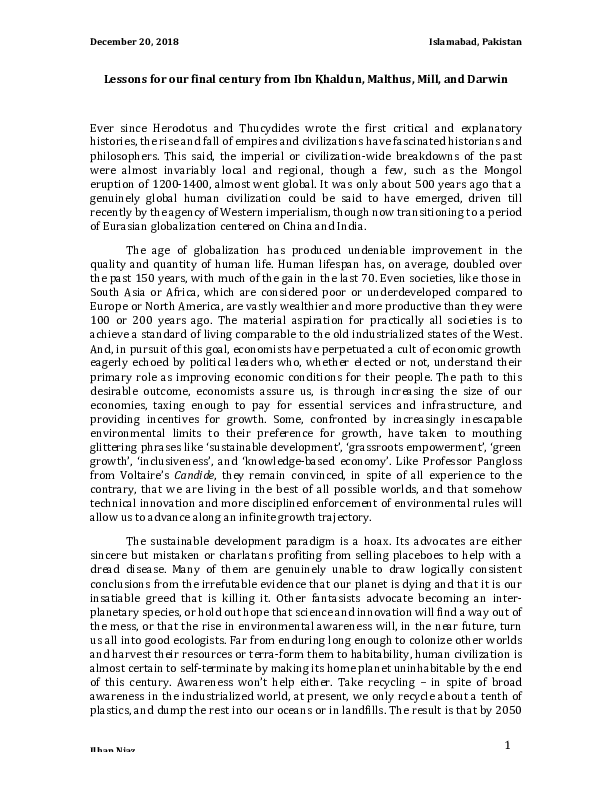 (PDF) Lessons for our final century