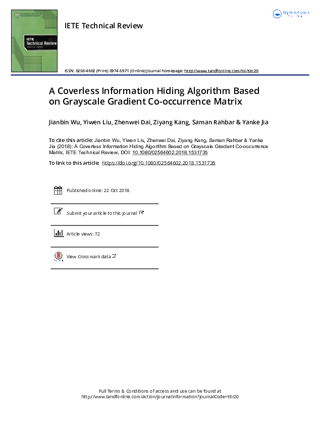 Pdf A Coverless Information Hiding Algorithm Based On Grayscale Gradient Co Occurrence Matrix