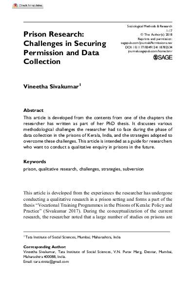 (PDF) Prison Research: Challenges in Securing Permission and Data ...