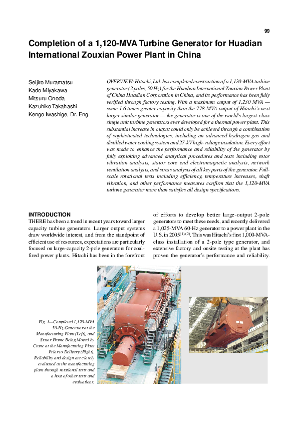 (PDF) Completion of a 1,120-MVA Turbine Generator for Huadian ...