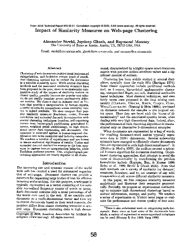(PDF) Impact of Similarity Measures on Web-page Clustering