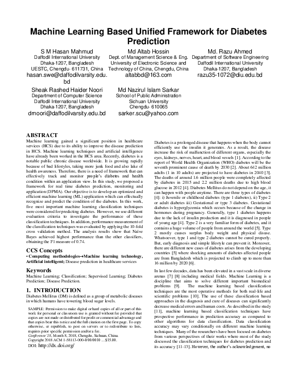 (PDF) Diabetes Prediction Using Machine Learning Techniques | IJERA ...