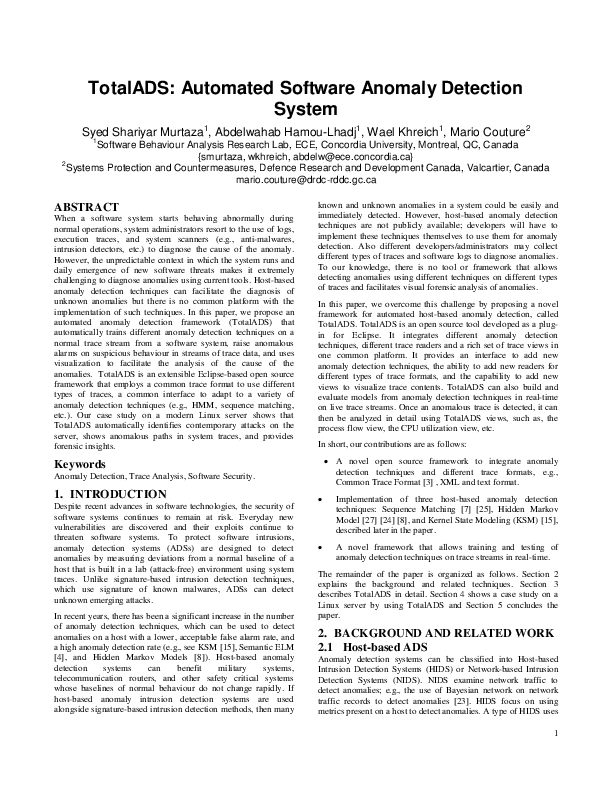 (PDF) TotalADS: Automated Software Anomaly Detection System