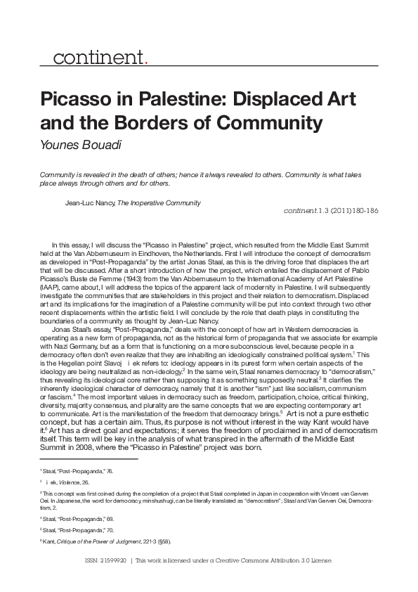(PDF) Picasso in Palestine: Displaced Art and the Borders of Community