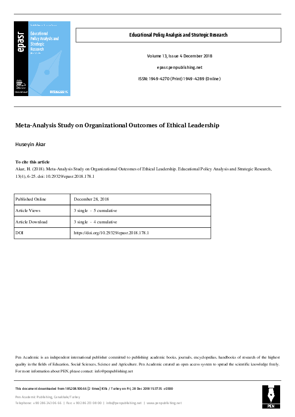 (PDF) Meta-Analysis Study on Organizational Outcomes of Ethical Leadership