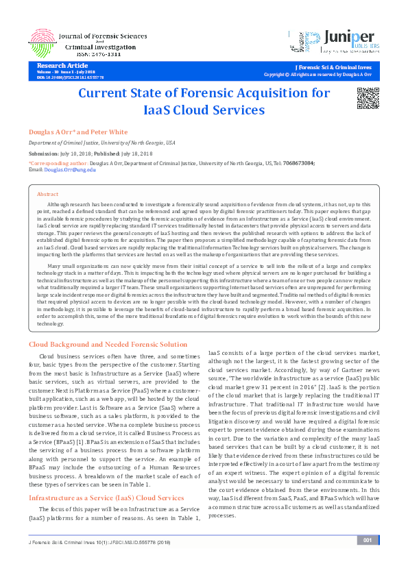 (PDF) Current State of Forensic Acquisition for IaaS Cloud Services