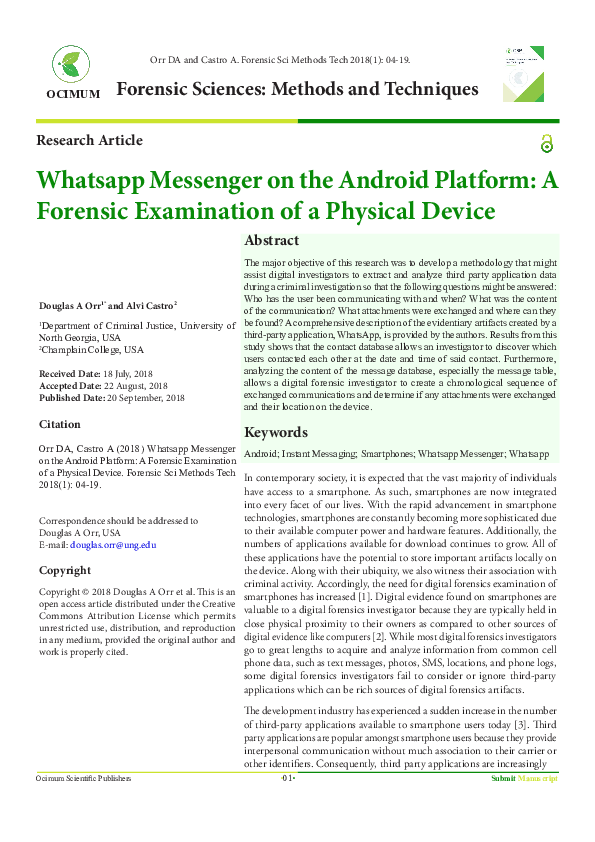 (PDF) Whatsapp Messenger on the Android Platform: A Forensic Examination of a Physical Device ...