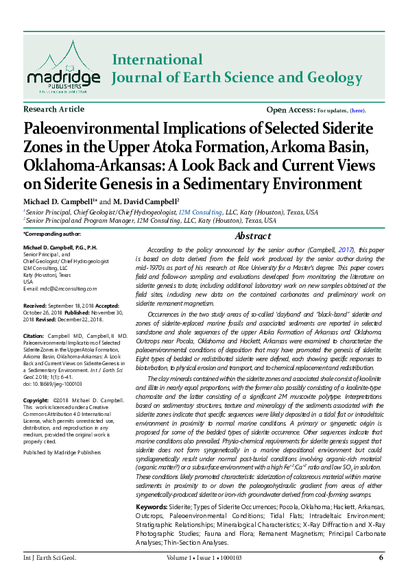 (PDF) Paleoenvironmental Implications of Selected Siderite Zones in the ...