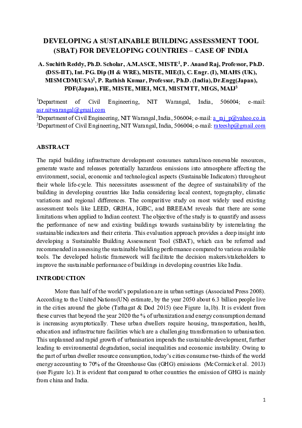 (PDF) DEVELOPING A SUSTAINABLE BUILDING ASSESSMENT TOOL (SBAT) FOR ...