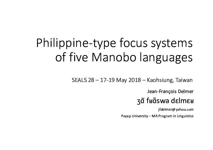 (PDF) Philippine-type focus systems of five Manobo languages