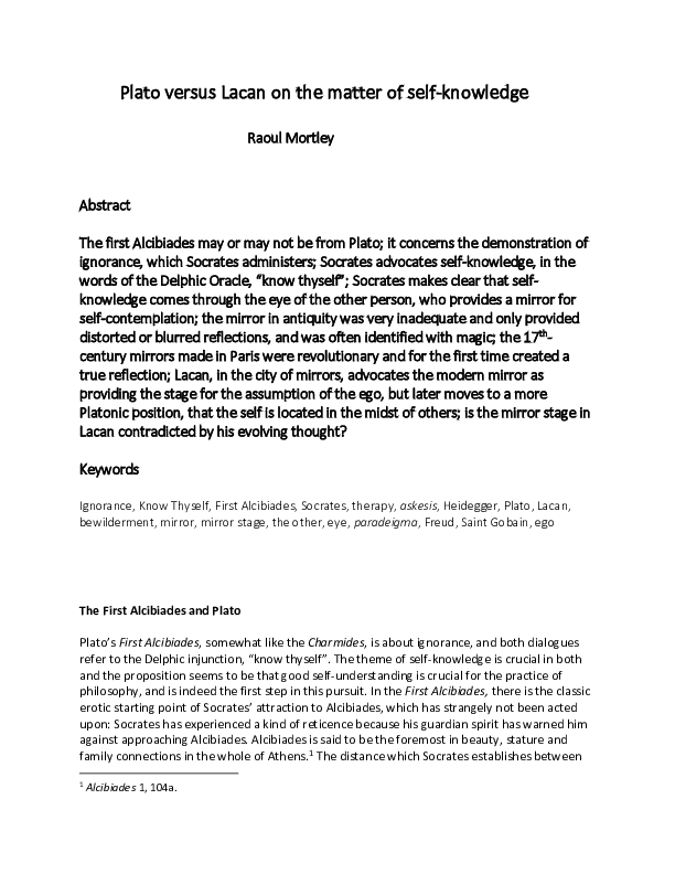 (DOC) Plato versus Lacan on the matter of self-knowledge