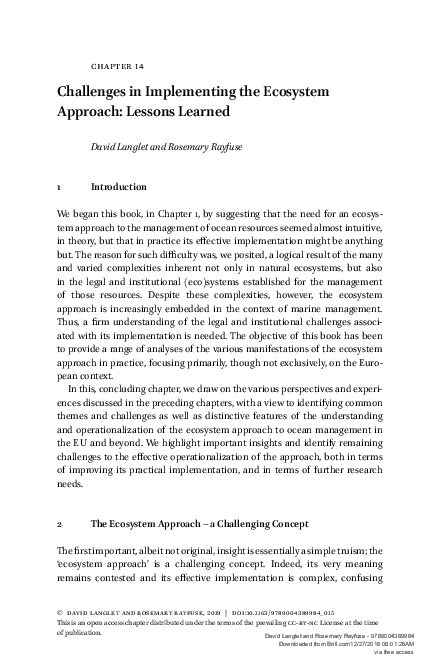 Pdf Challenges In Implementing The Ecosystem Approach Lessons Learned