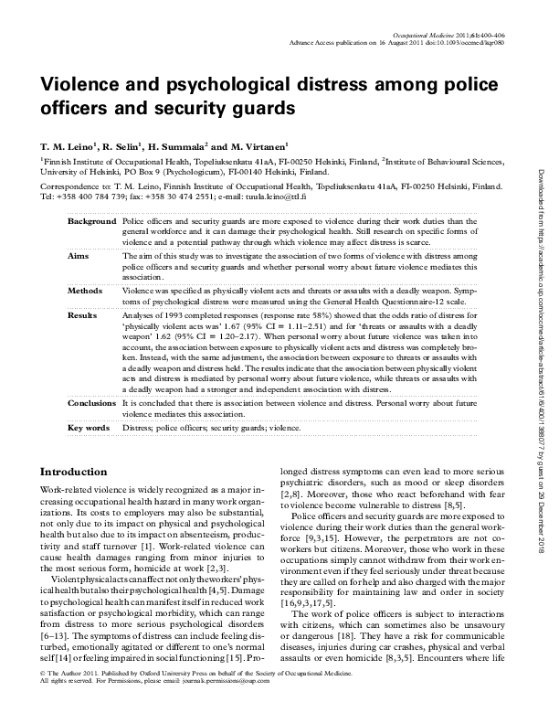 (PDF) Violence and psychological distress among police officers and ...